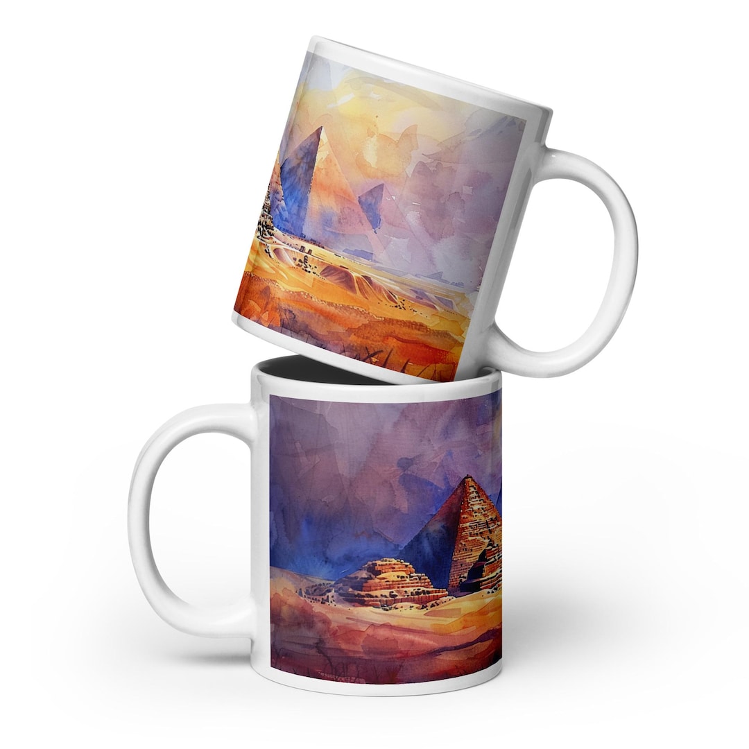 Egyptian Pyramids Coffee Mug Watercolor Painting Wrap Design With ...