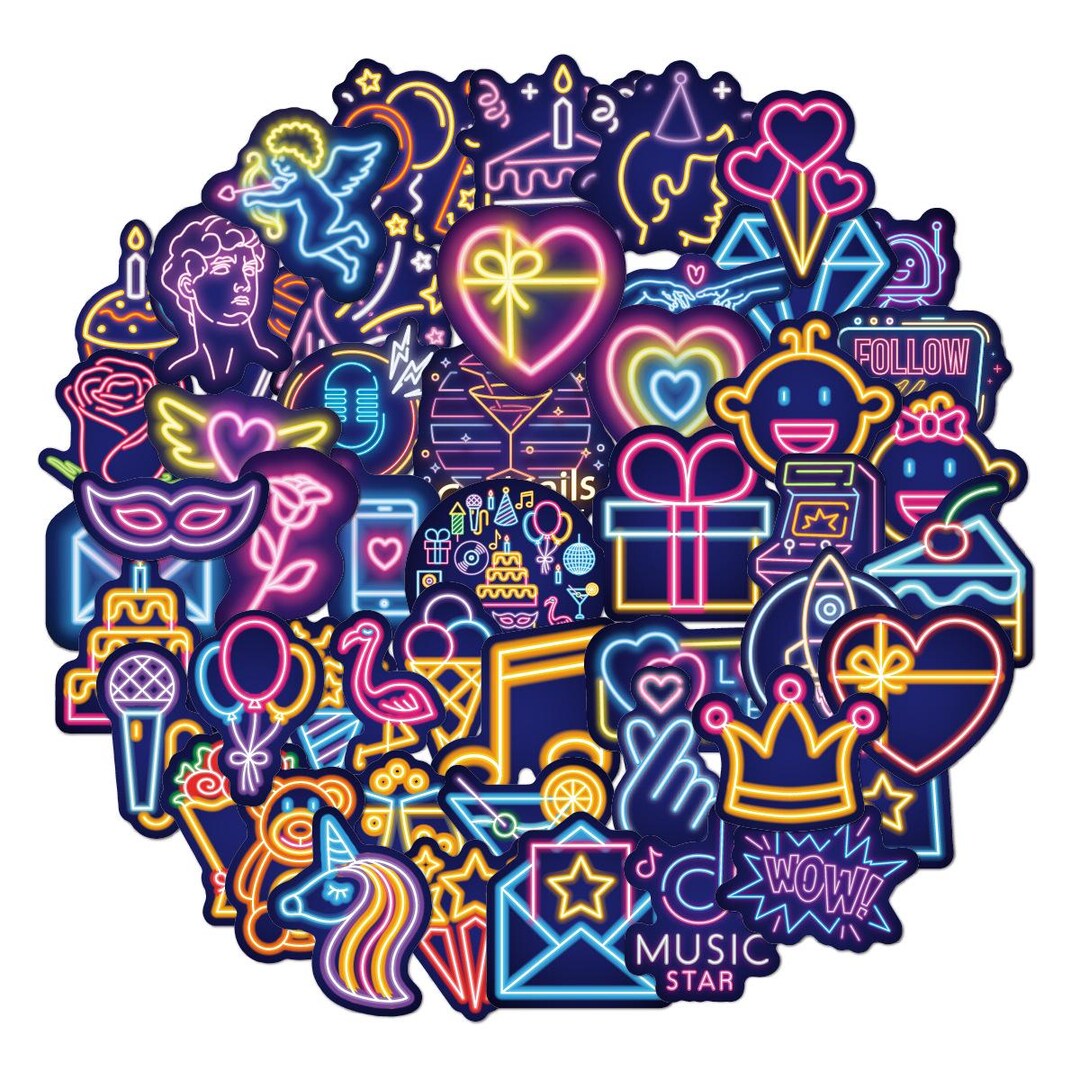 Neon Lights Stickers 50 Pcs Pack Vinyl Waterproof Neon Stickers for ...