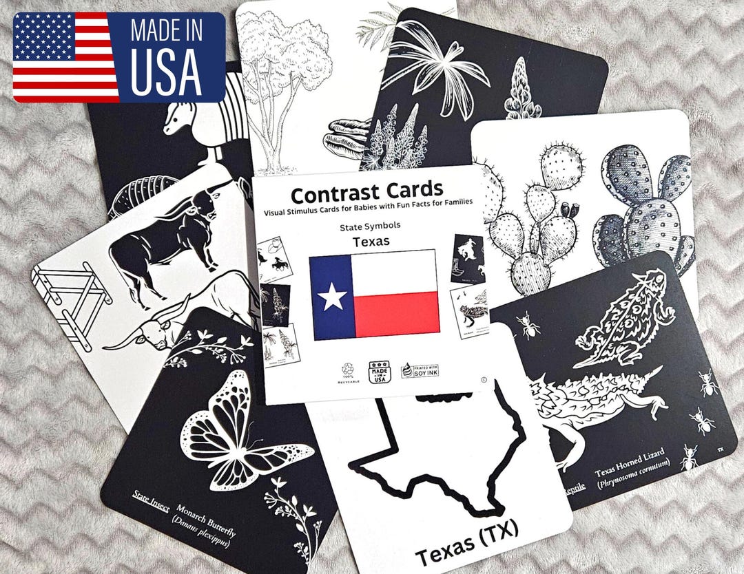 High Contrast Cards - Texas, Baby Gift, Family Fun, Flashcards - Etsy