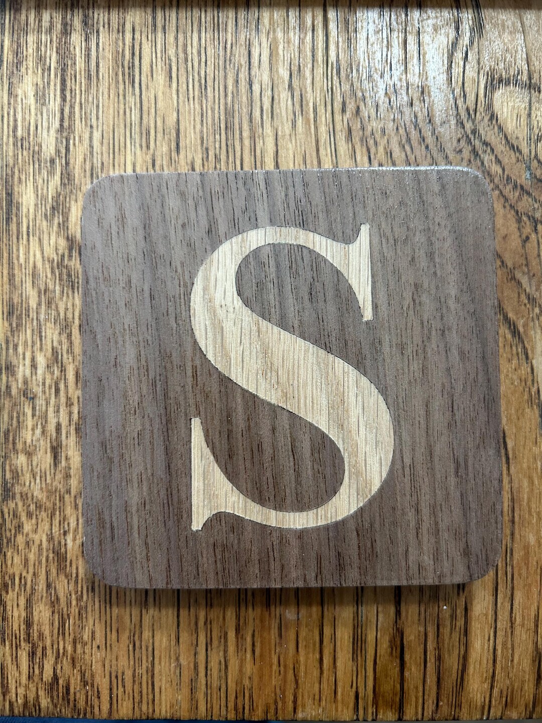 Set of 4 Hardwood Inlay Letter Coasters - Etsy