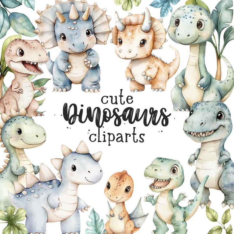 Watercolor Dinosaur Clipart, Cute Baby Dinosaur Clipart, Baby Boy ...