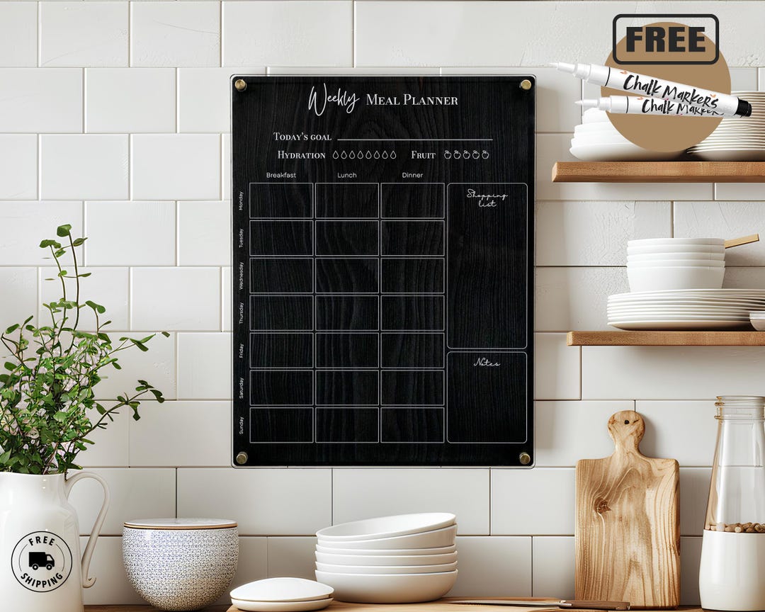 Weekly Meal Planner Board With Chalk Markers Personalized Meal Prep ...