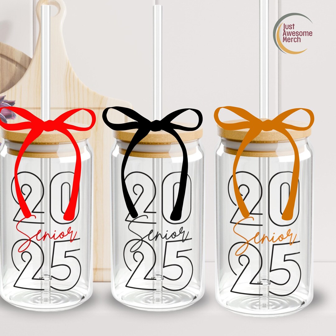 Class of 2025 Senior Glass Cup | 9 Color Choices | 16oz With Bamboo Lid ...