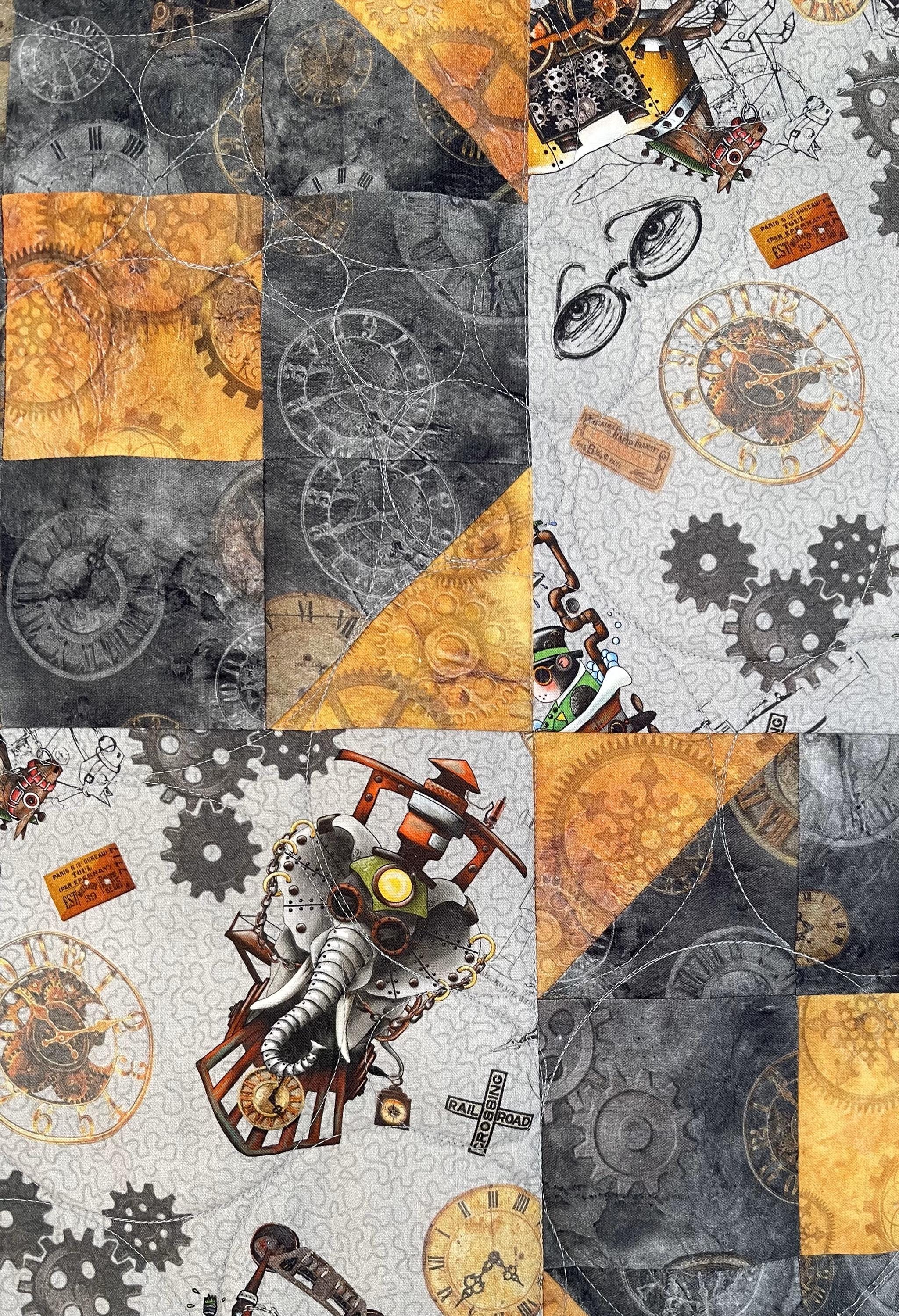 Steampunk Menagerie Baby Quilt, Grey & Gold, Tummy Time Quilt, Birthday ...