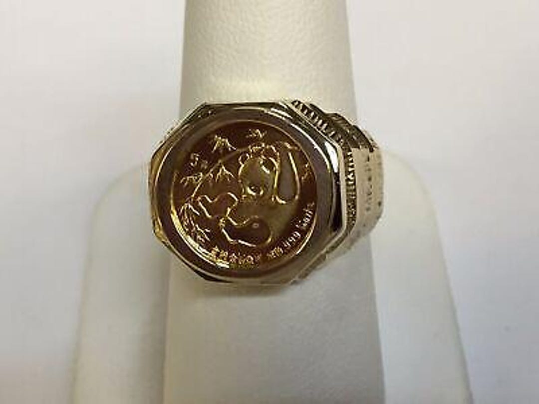 Fancy Solid White/yellow/rose Gold Handmade Coin Ring , Chinese Panda ...