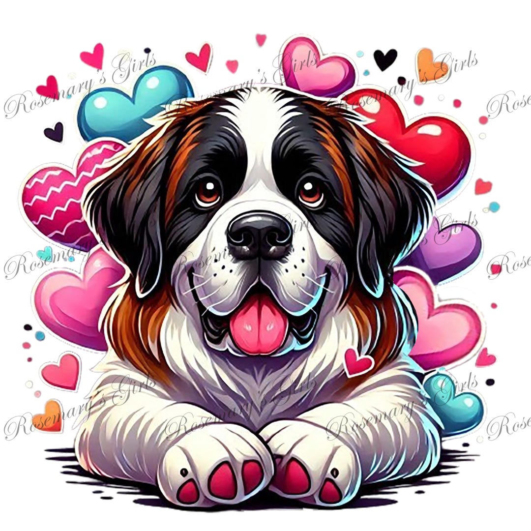 PNG File. How Cute is This St. Bernard Image in a Fun Valentine Setting ...