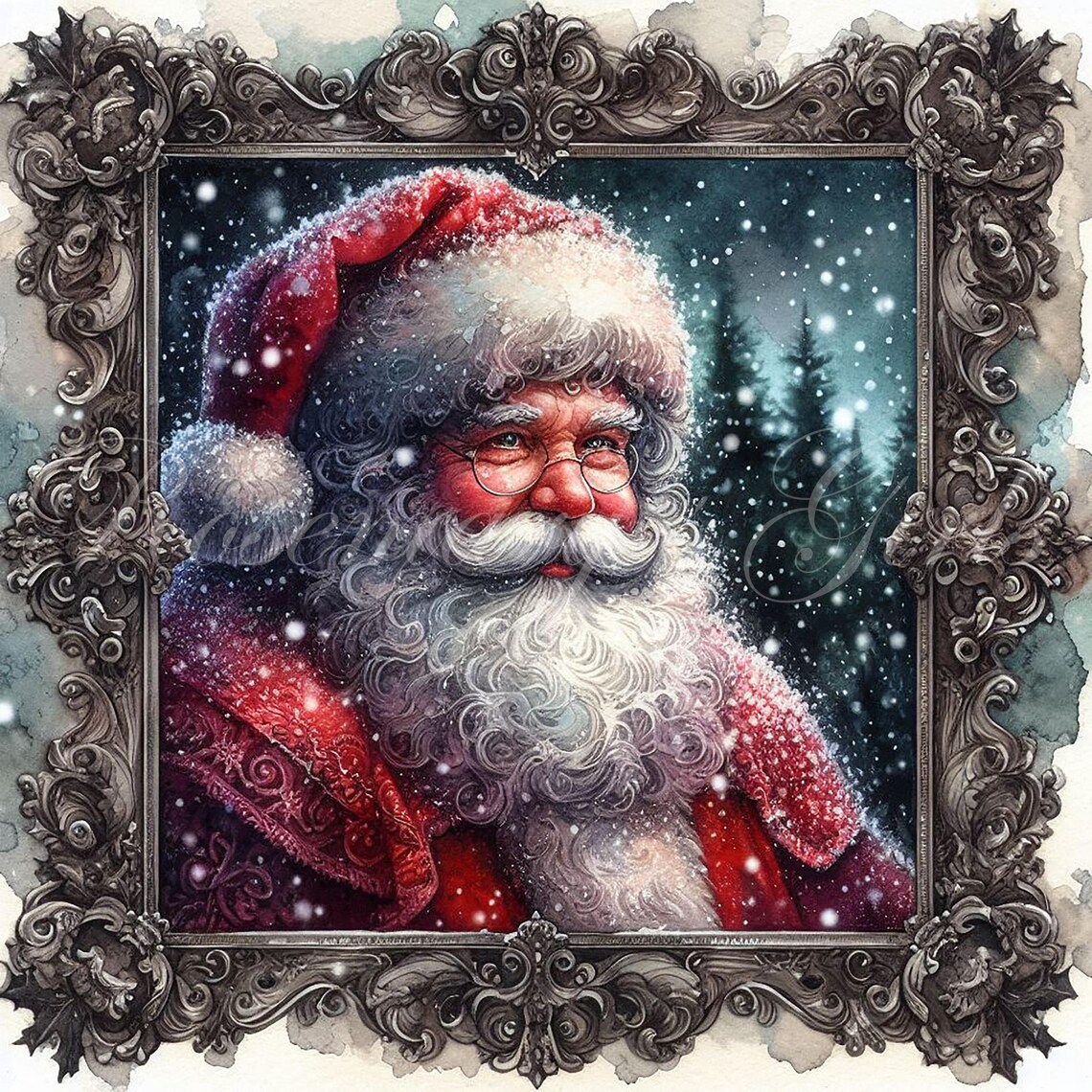 Vintage Santa Image, Rich Colors, Winter Scene, Christmas, Digital ...