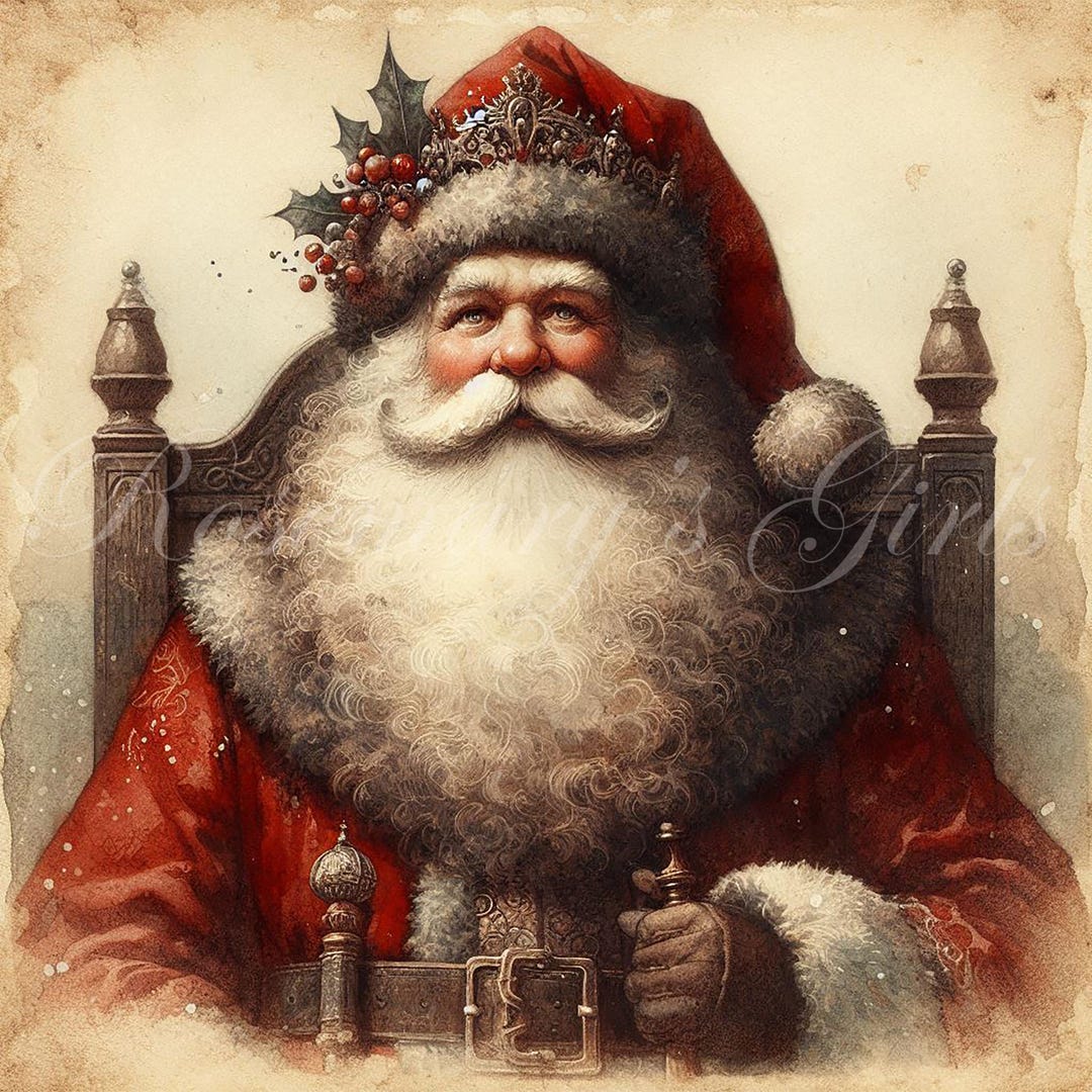 Vintage Santa Image in a Christmas Setting, Rich Color, Digital ...