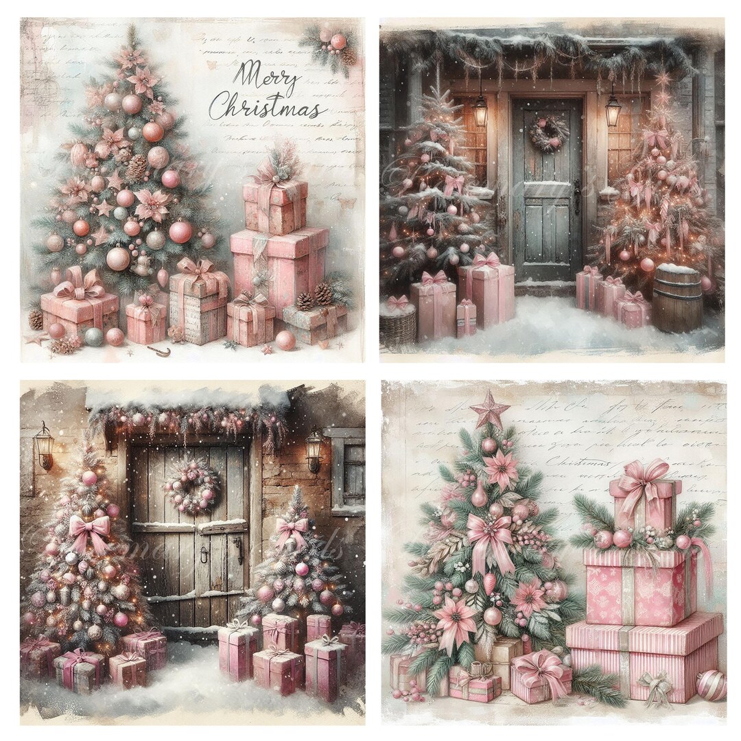 Bundle of 4 Soft Pink Christmas Images, Beautiful Vintage Setting ...