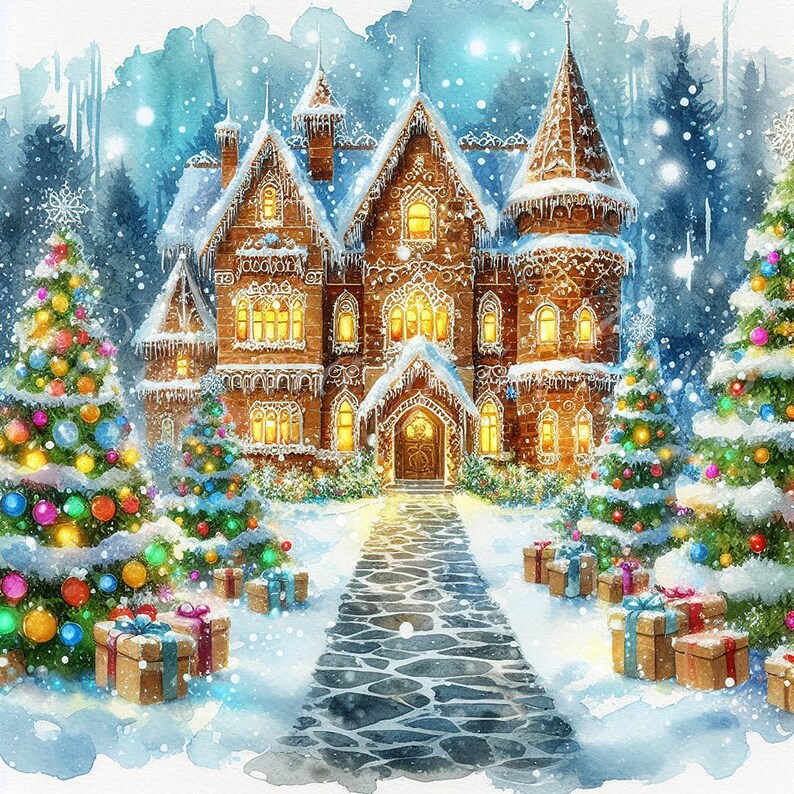 Gingerbread House, Christmas, Snowy Setting, Digital Download. Perfect ...