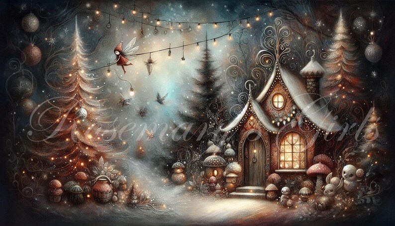 Bundle of 4 Fairy Images in a Fun Christmas Setting, Rich Color ...