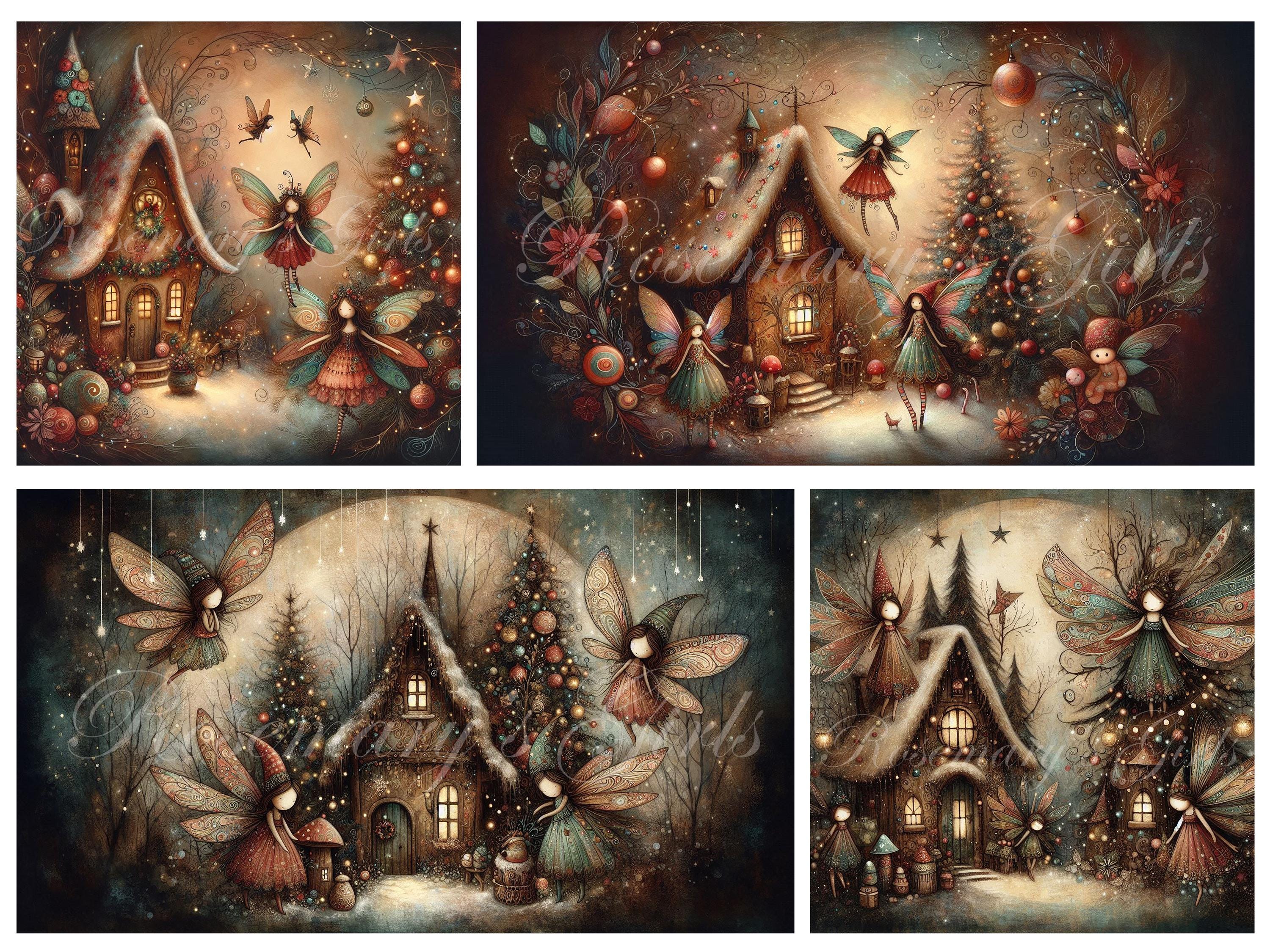 Bundle of 4 Fairy Images in a Fun Christmas Setting, Rich Color ...