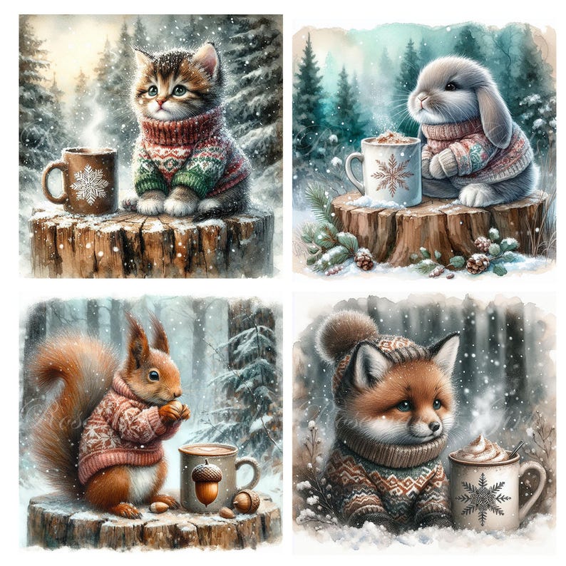 Bundle of 4 Cute Little Snow Animals, Digital Download. Perfect for ...