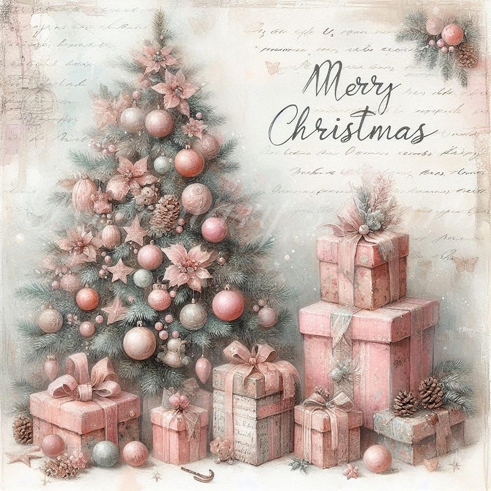 Soft Pink Christmas Image, Beautiful Vintage Setting, Digital Download ...