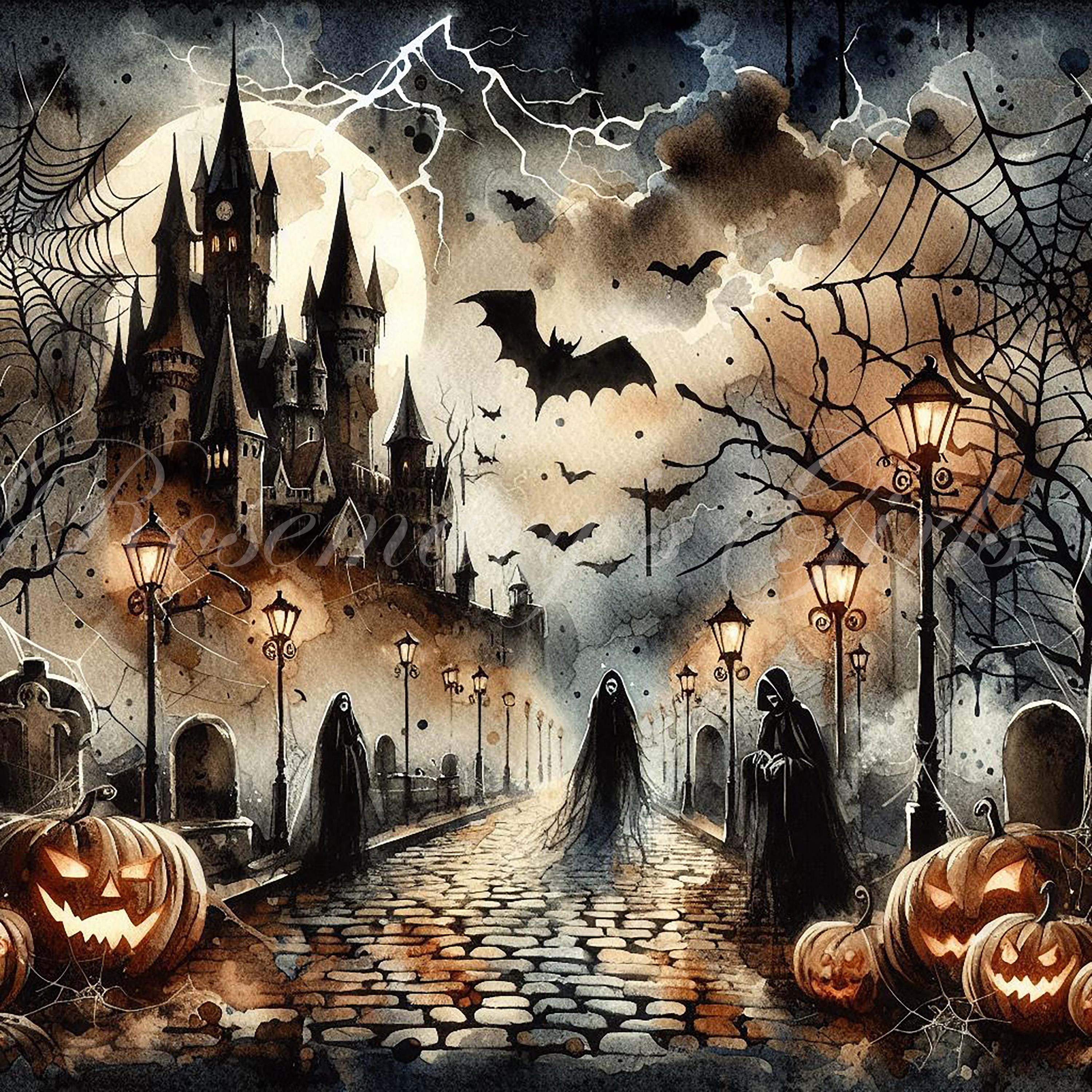 Haunted Castle in Spooky Setting. Perfect for Decoupage or Printing for ...