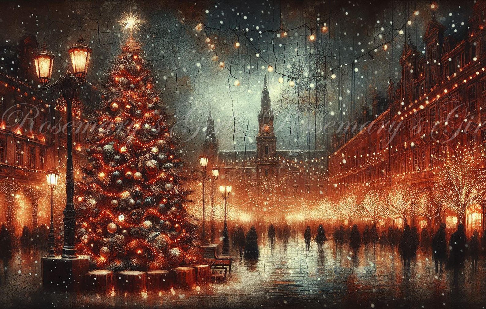 Towne Square Christmas Scene, Snowy Background, Digital Download ...