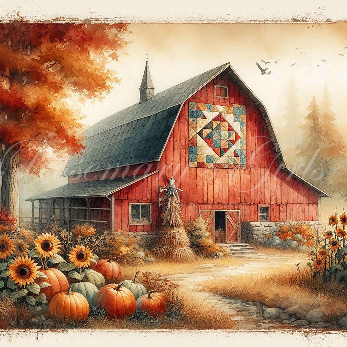 Bundle of 4 Primitive Barns With Quilts, Seasonal Settings, Country ...