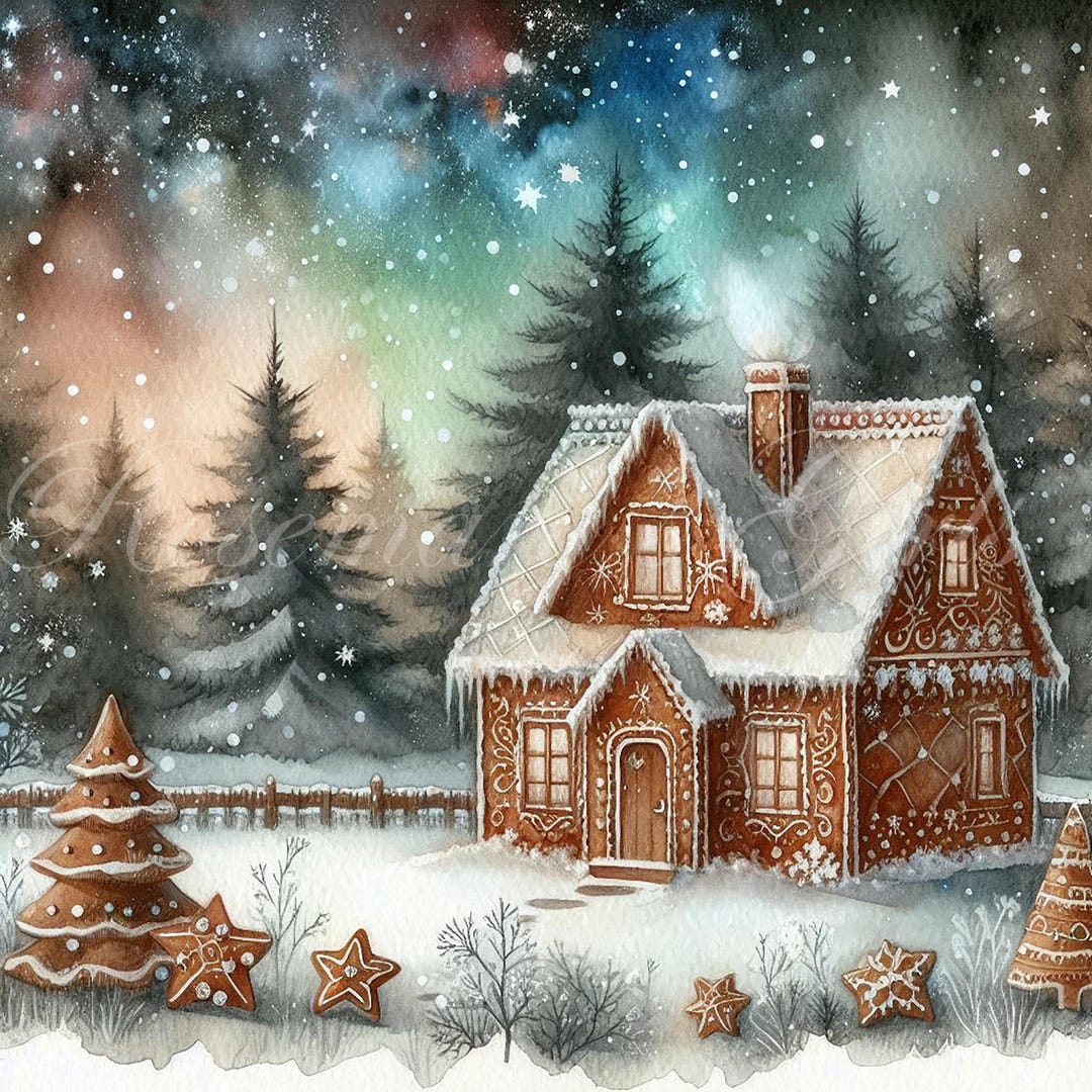 Colorful Gingerbread House With Winter Background, Digital Download ...