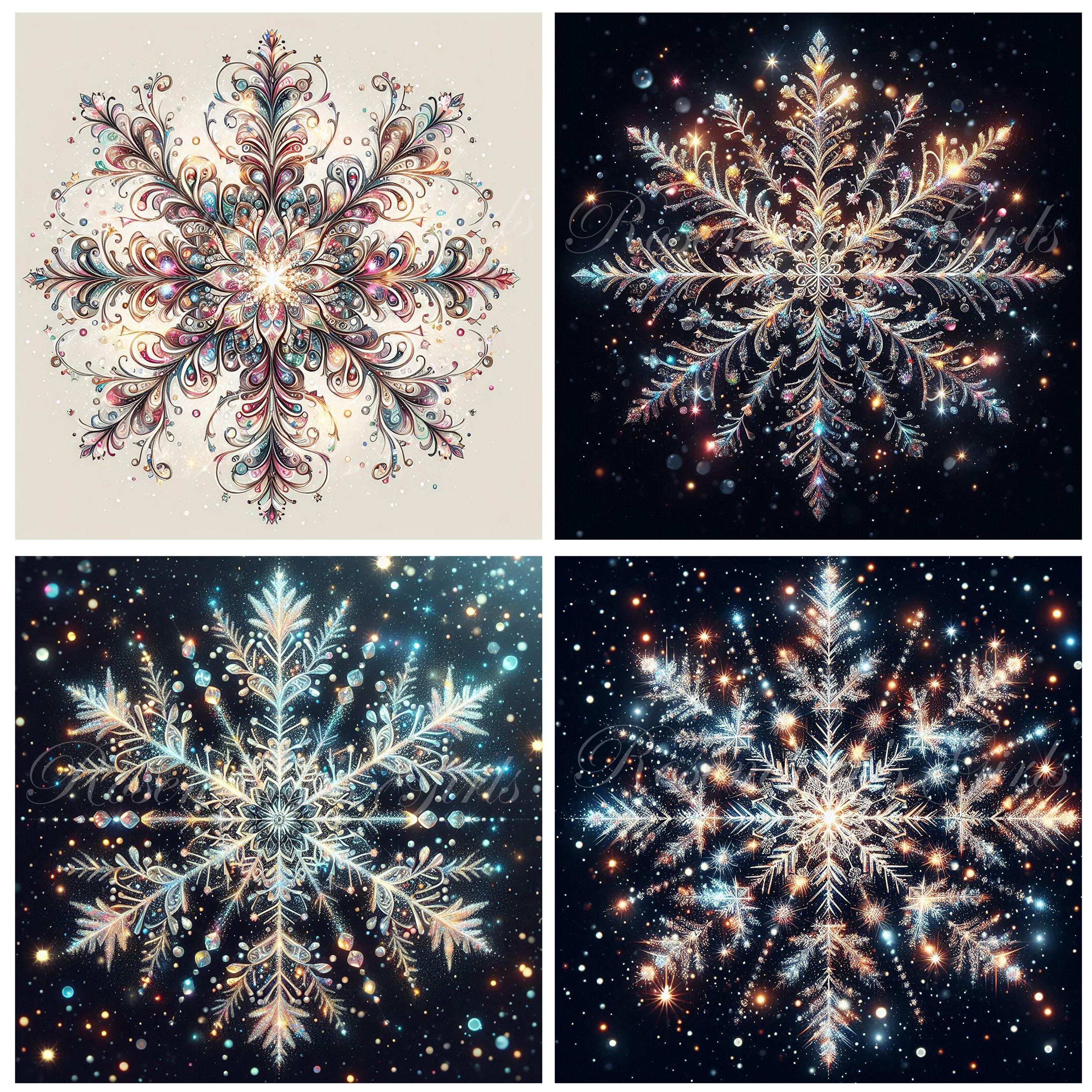 Bundle of 4 Snowflake Images, Rich Color, Digital Download. Perfect for ...