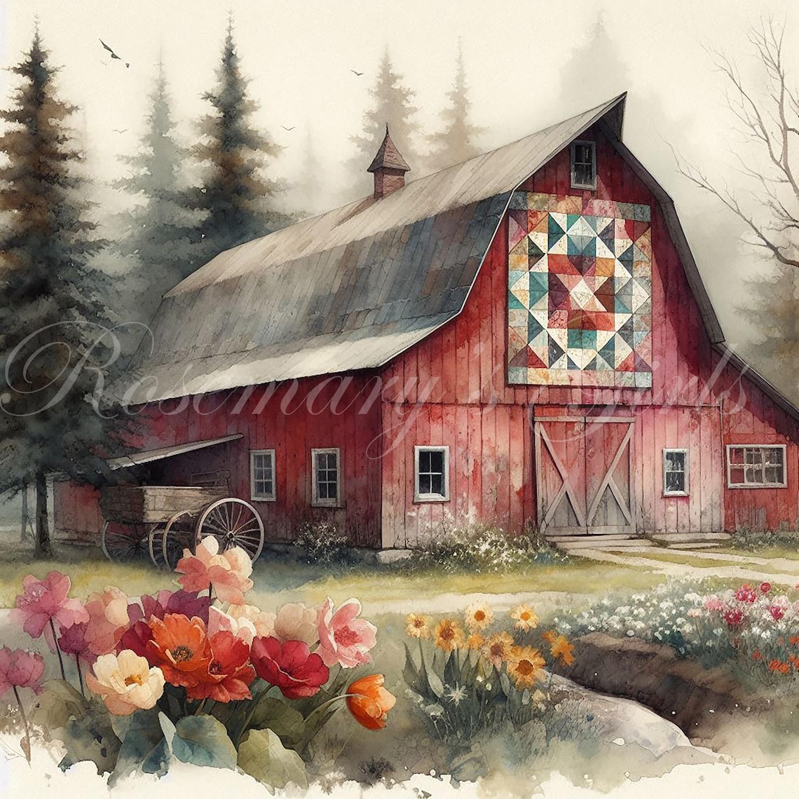 Bundle of 4 Primitive Barns With Quilts, Seasonal Settings, Country ...