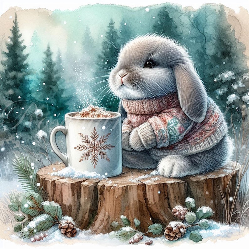 Bunny Digital Download, Cute Little Snow Animal. Perfect for Decoupage ...