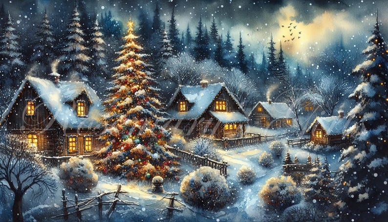 Country Christmas Image, Snowy Setting, Digital Download. Perfect for ...
