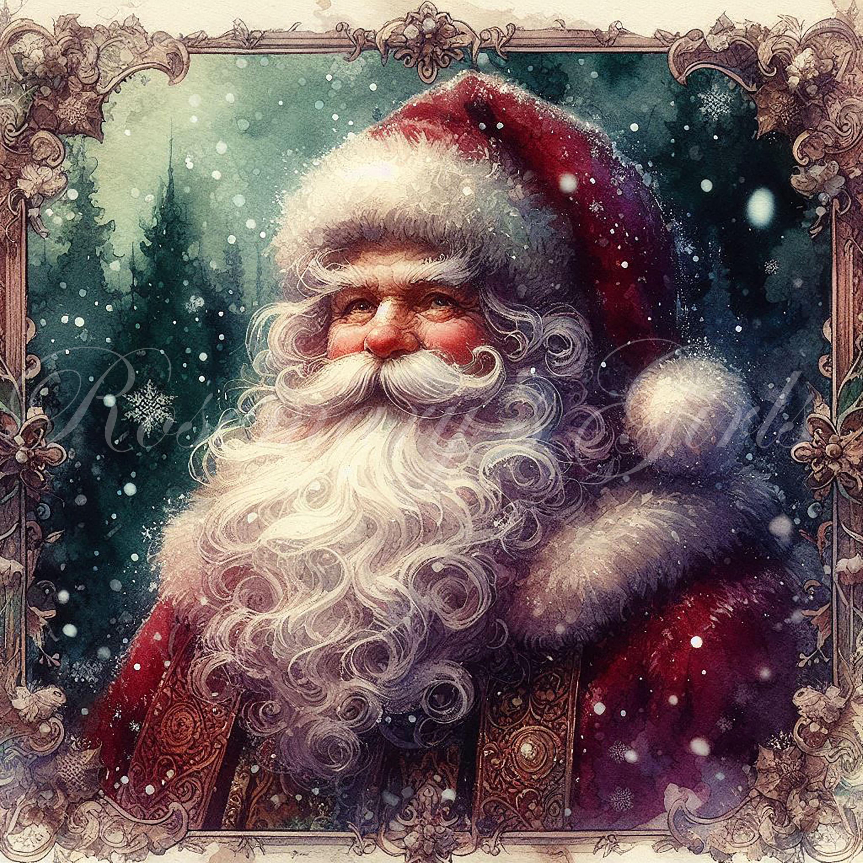 Vintage Santa Image, Rich Colors, Winter Scene, Christmas, Digital ...