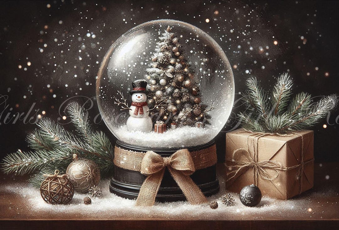 Snow Globe PRINT With Snowman in a Snowy Christmas Setting Ready to ...