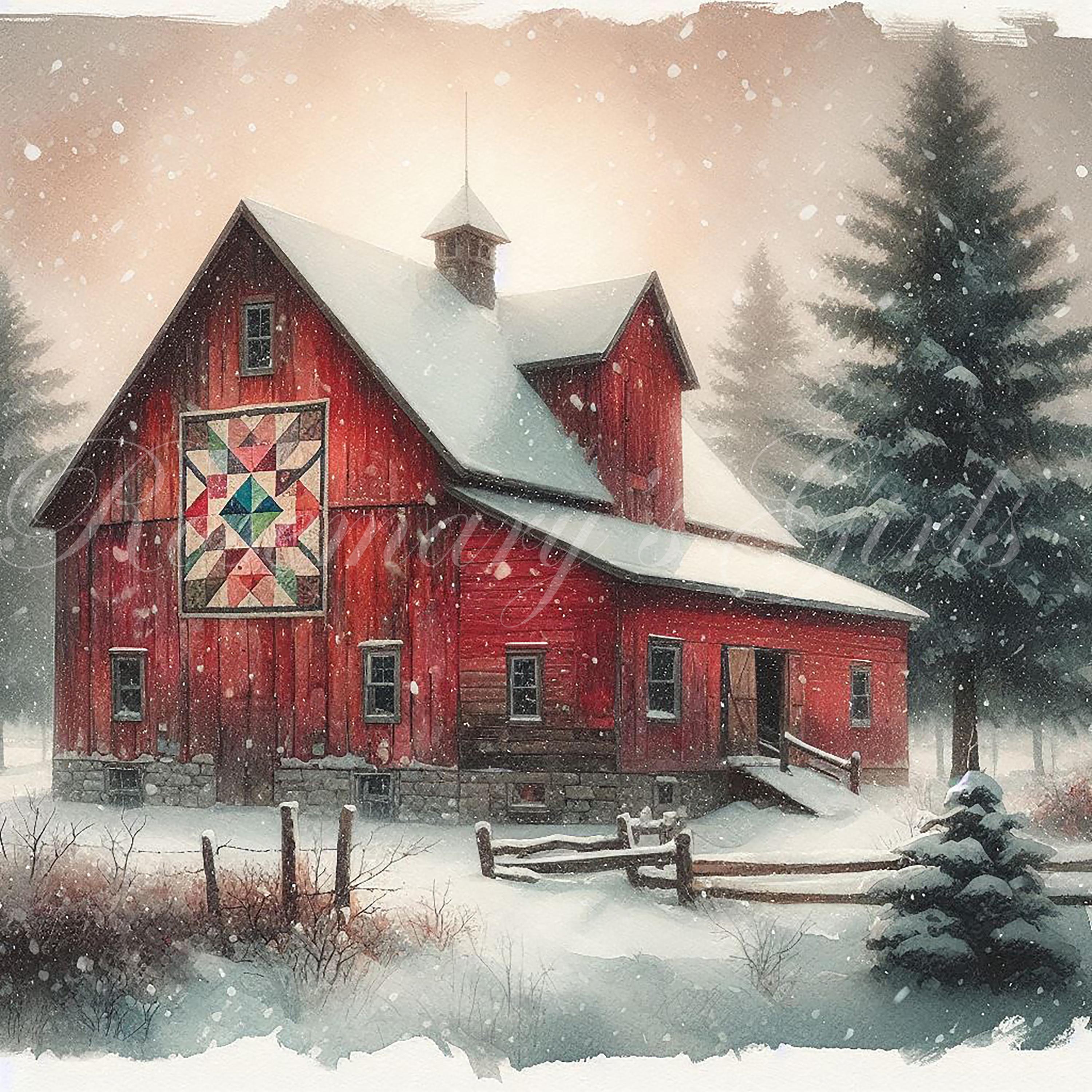 Bundle of 4 Primitive Barns With Quilts, Seasonal Settings, Country ...