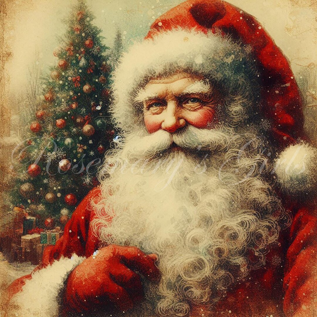 Vintage Santa Image in a Christmas Setting, Rich Color, Digital ...