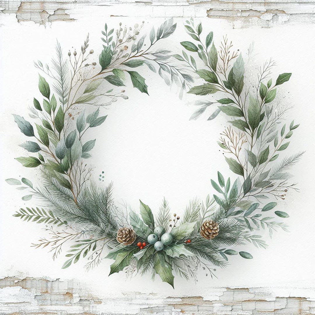 Beautiful Wintery Christmas Wreath Image, Digital Download. Perfect for ...