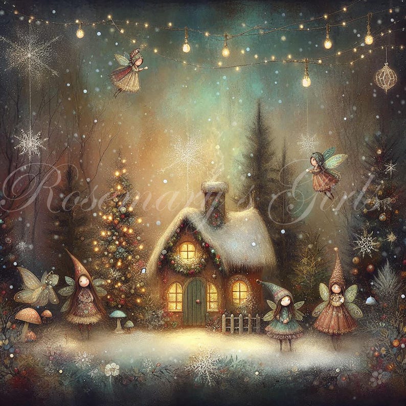 Bundle of 4 Fairy Images in a Fun Christmas Setting, Rich Color ...
