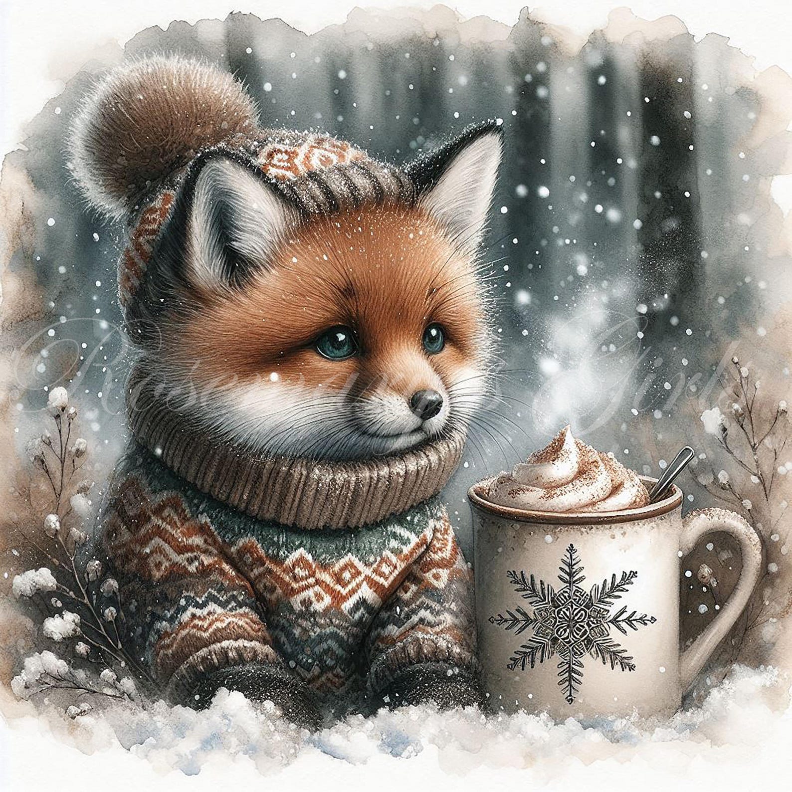 Fox Digital Download, Cute Little Snow Animal. Perfect for Decoupage or ...