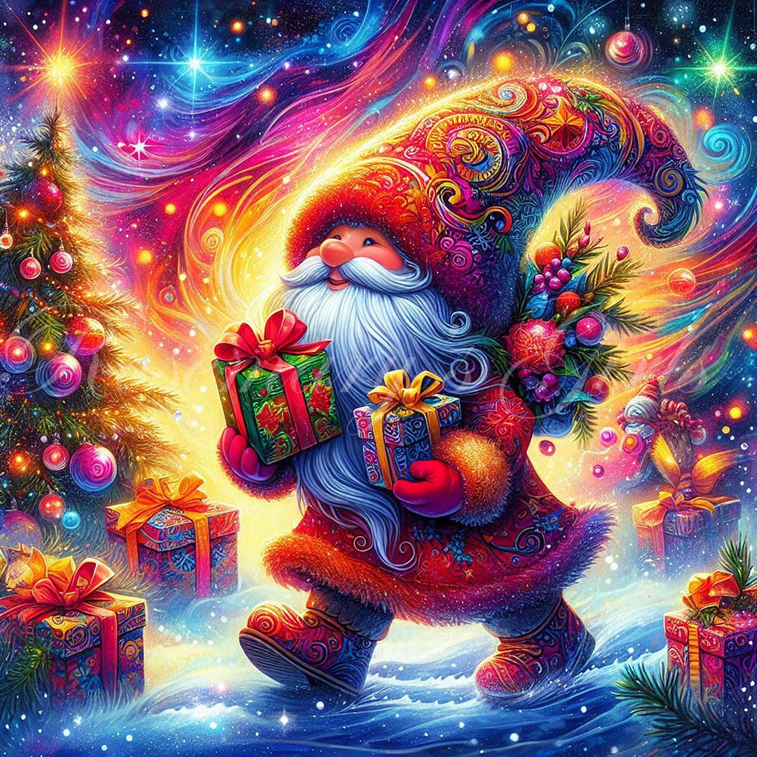 Brightly Colored Gnome Image in a Christmas Setting, Digital Download ...