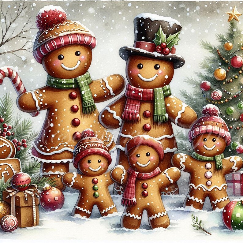 Bundle of 4 Christmas Gingerbread Family Images, Rich Color, Digital ...