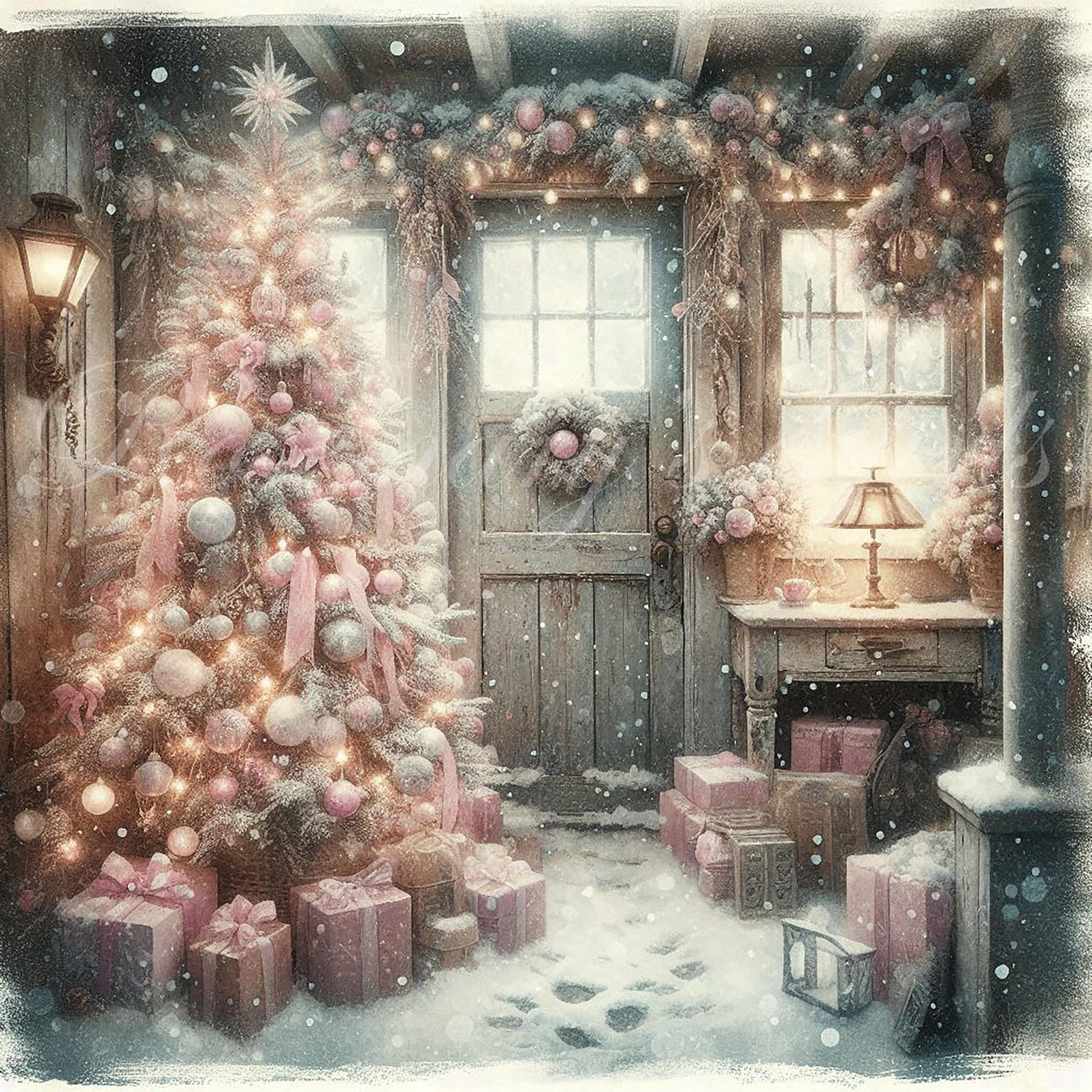 Soft Pink Christmas Image, Beautiful Vintage Setting, Digital Download ...