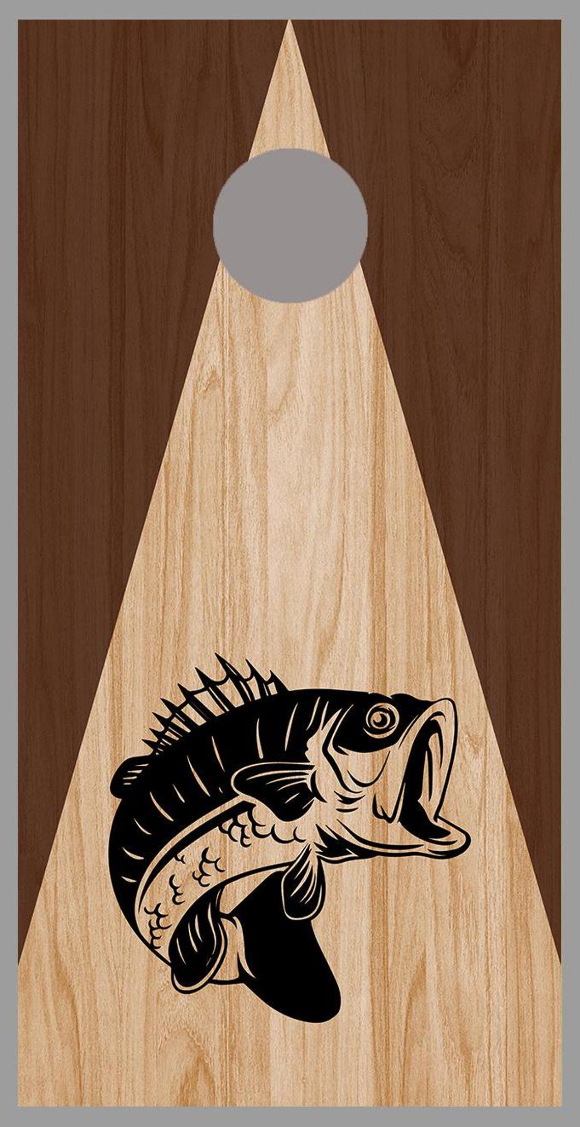 Fish Silhouette on Triangle Stained Wood Corn Hole Board Decal Wraps ...