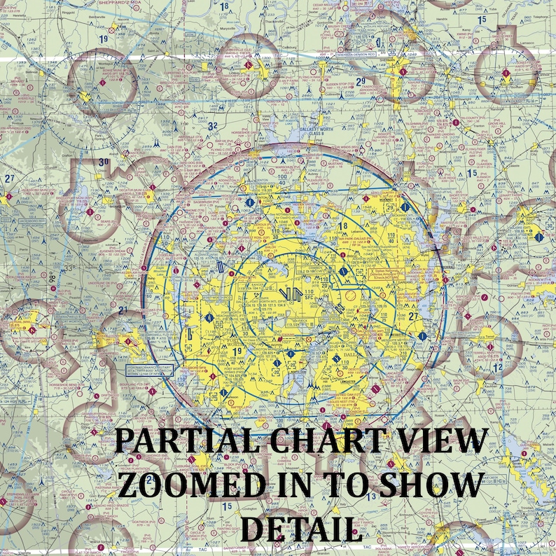 Dallas Fort Worth VFR Aviation Aeronautical Chart for Pilots Wall Mural ...