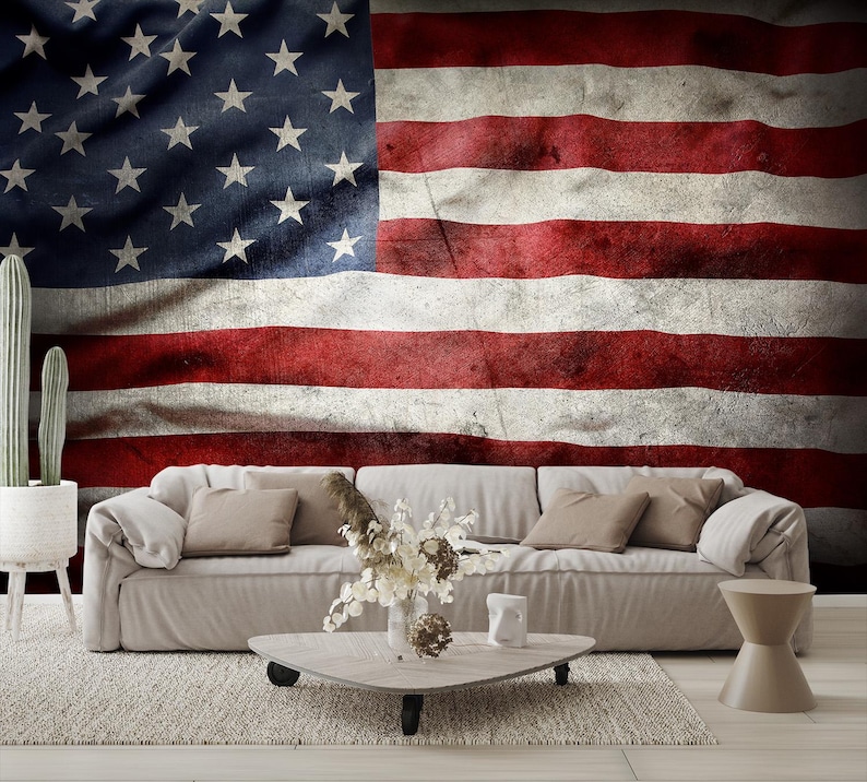 Dark Distressed American Flag Wall Mural - Etsy