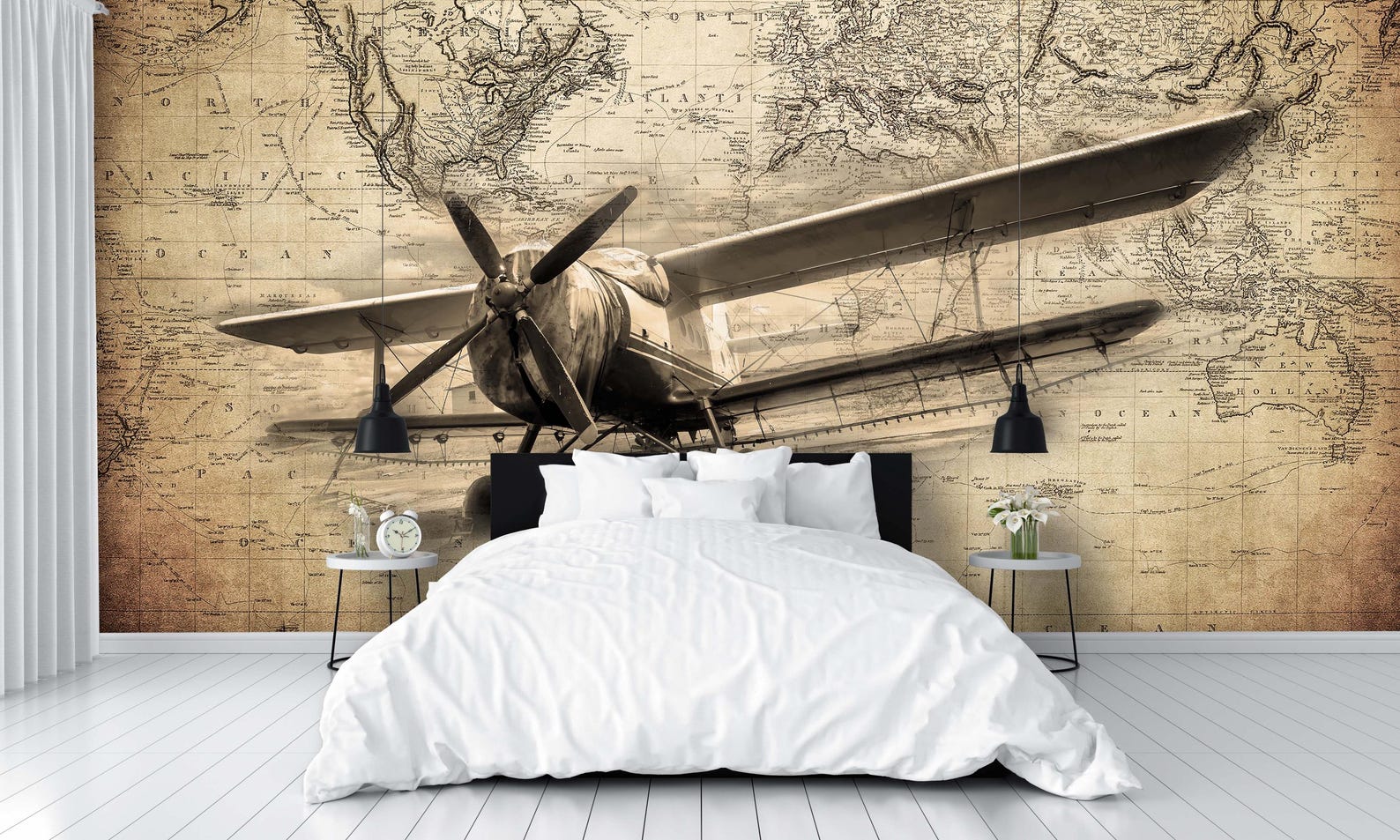 For the Aviation Enthusiast Aged Sepia Map With Airplane Wall Mural - Etsy