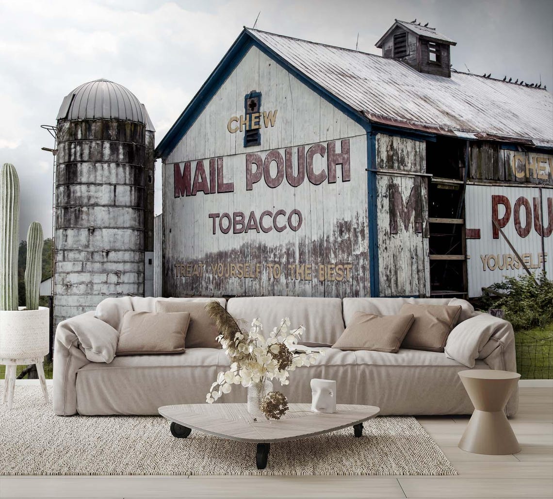 Nostalgic Mail Pouch Silo Tobacco Billboard Barn Wallpaper Mural - Etsy
