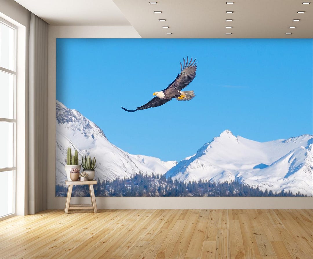 American Bald Eagle Flying Through Mountains Landscape Wall Mural - Etsy