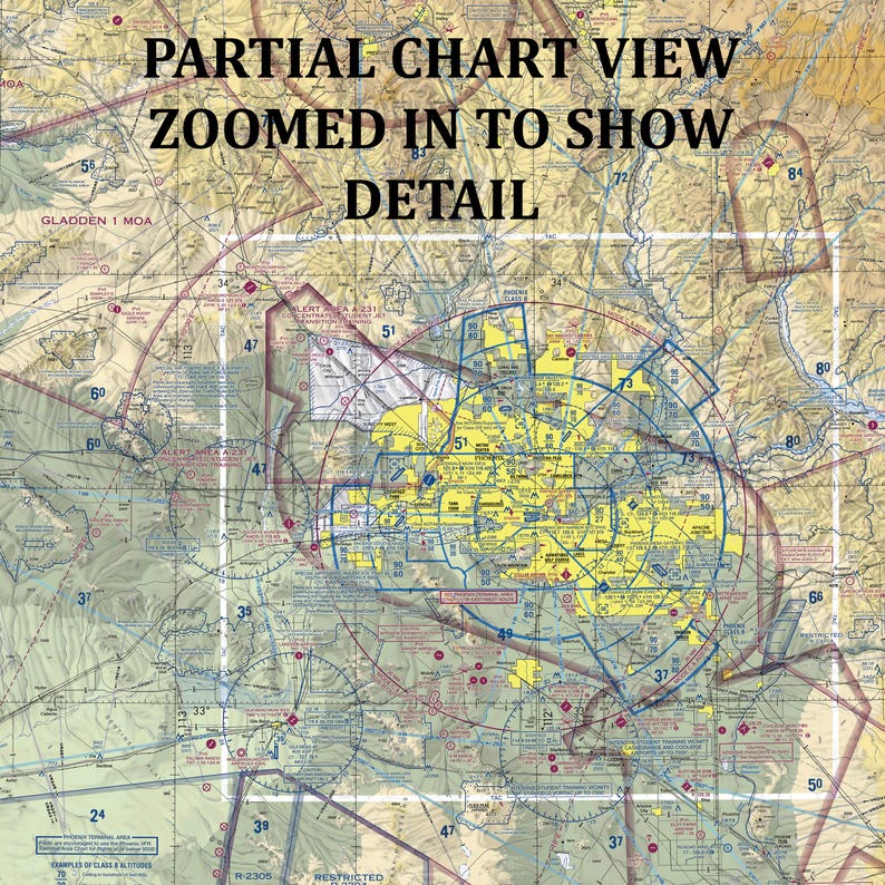 Phoenix VFR Aviation Aeronautical Chart for Pilots Wall Mural - Etsy
