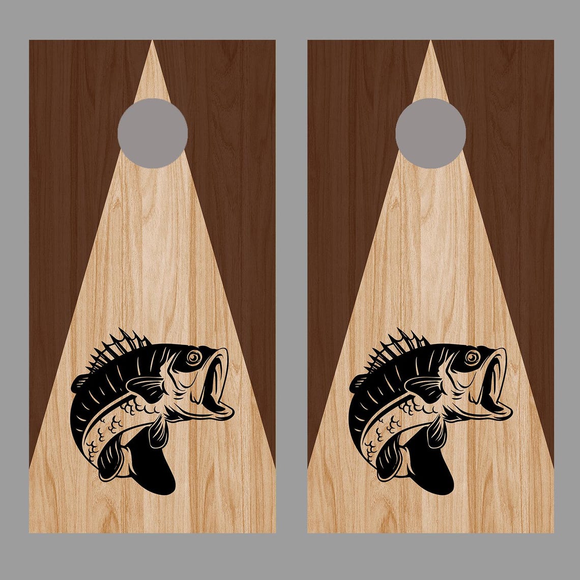 Fish Silhouette on Triangle Stained Wood Corn Hole Board Decal Wraps Cornhole - Etsy