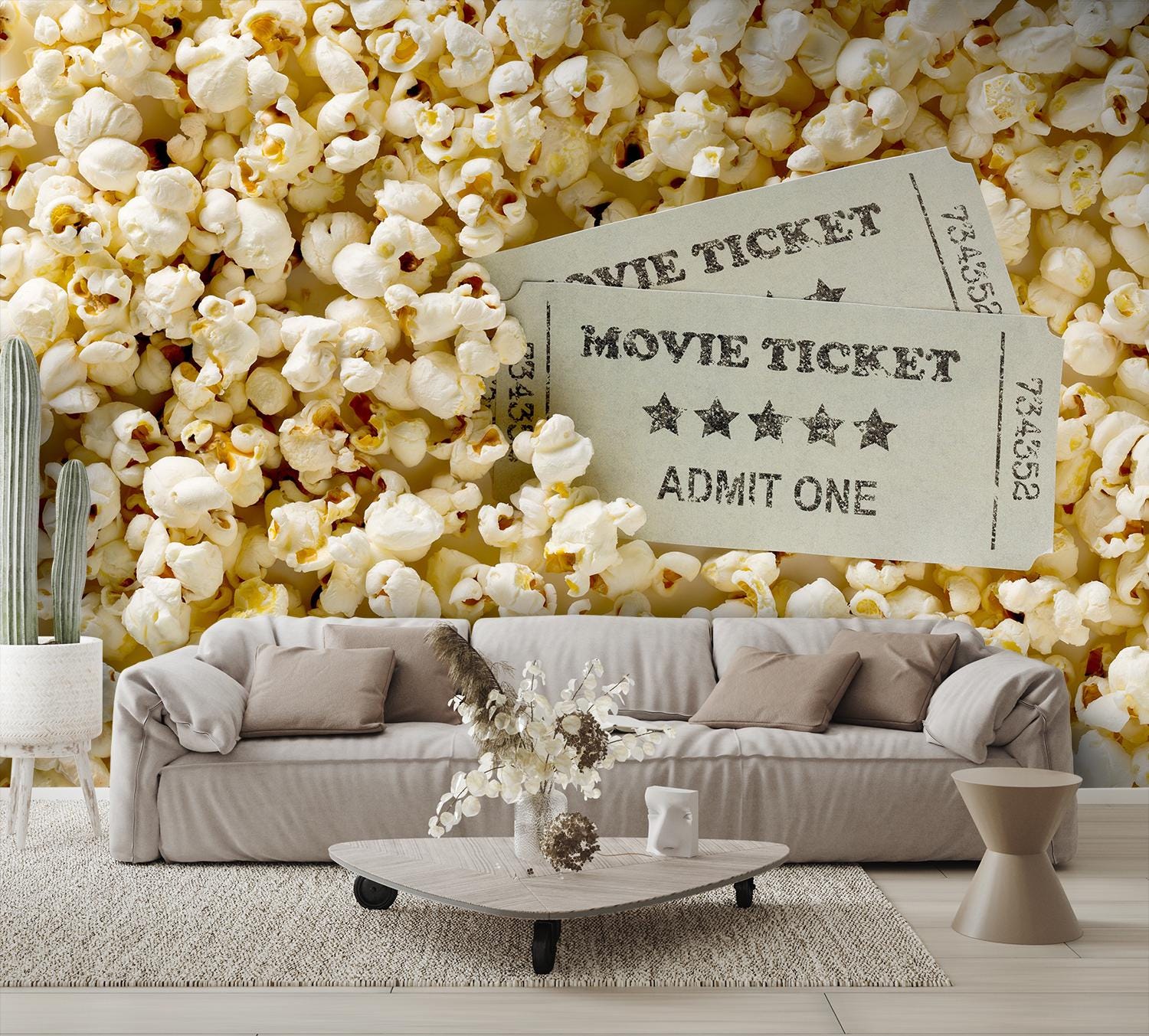 Popcorn Movie Ticket Wall Mural - Etsy