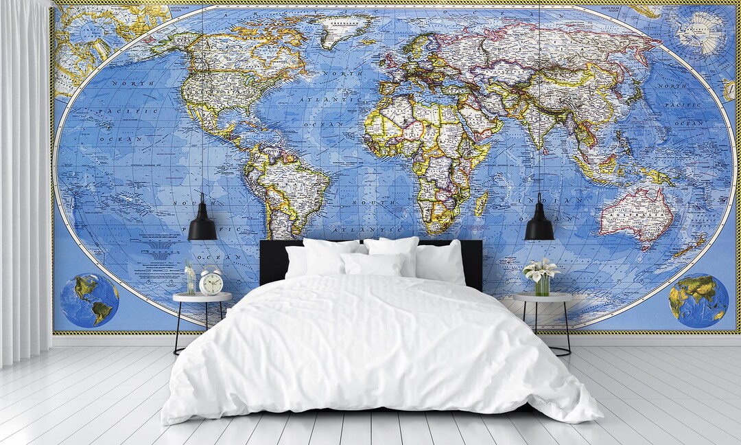 Planet Earth Map Wall Mural - Etsy