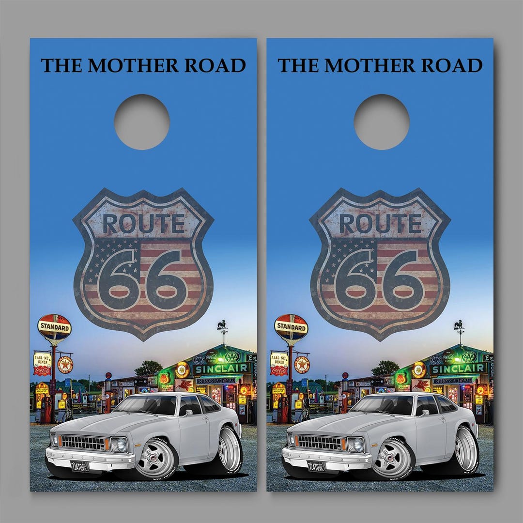 Route 66 Bob's Gasoline Alley 1976 Chevy Nova Cornhole Board Decal ...