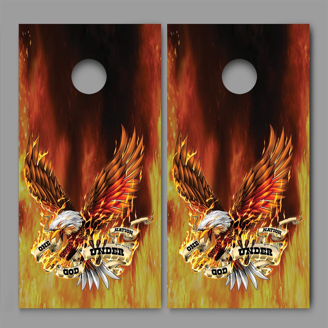 American Bald Eagle Fire Flames One Nation Under God Design Cornhole ...