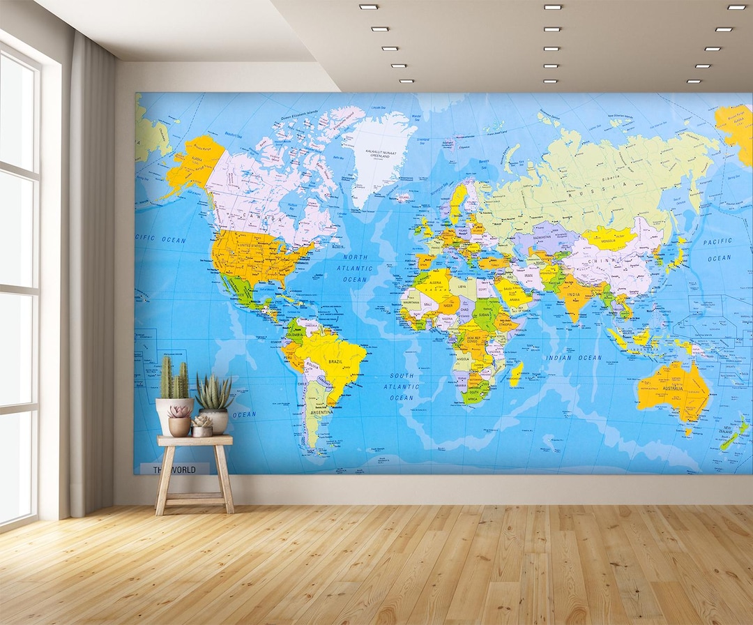 Detailed World Map Wall Mural - Etsy