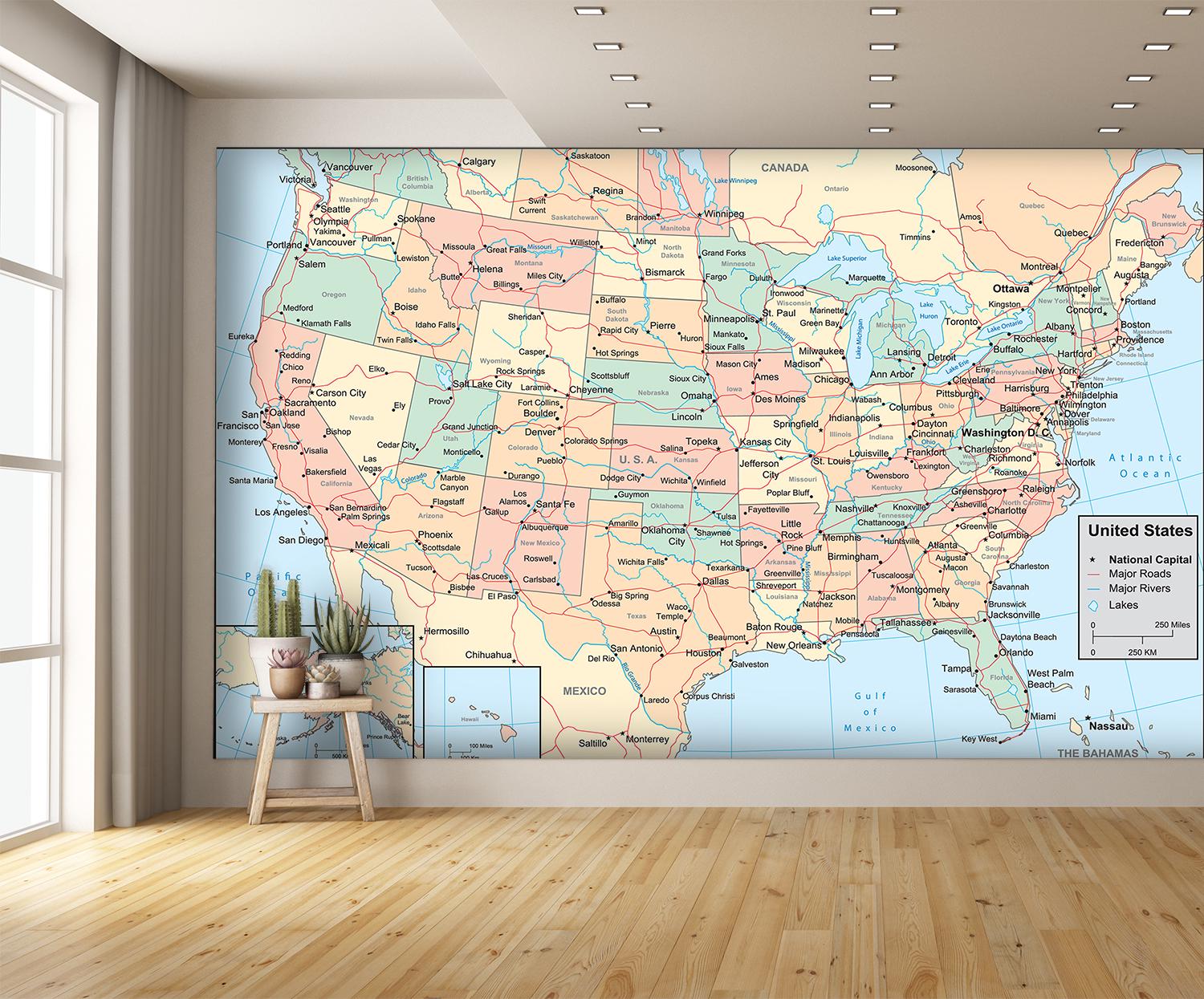 United States Map Wall Mural Several Size Choices - Etsy